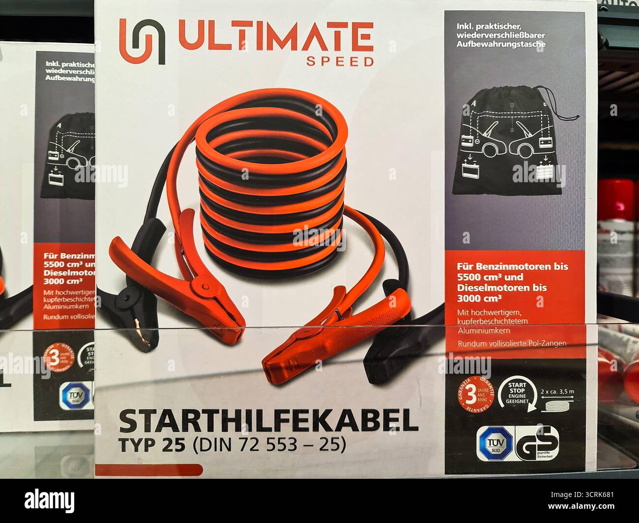 ULTIMATE SPEED jump starter cables packaged for retail sale, showing ...