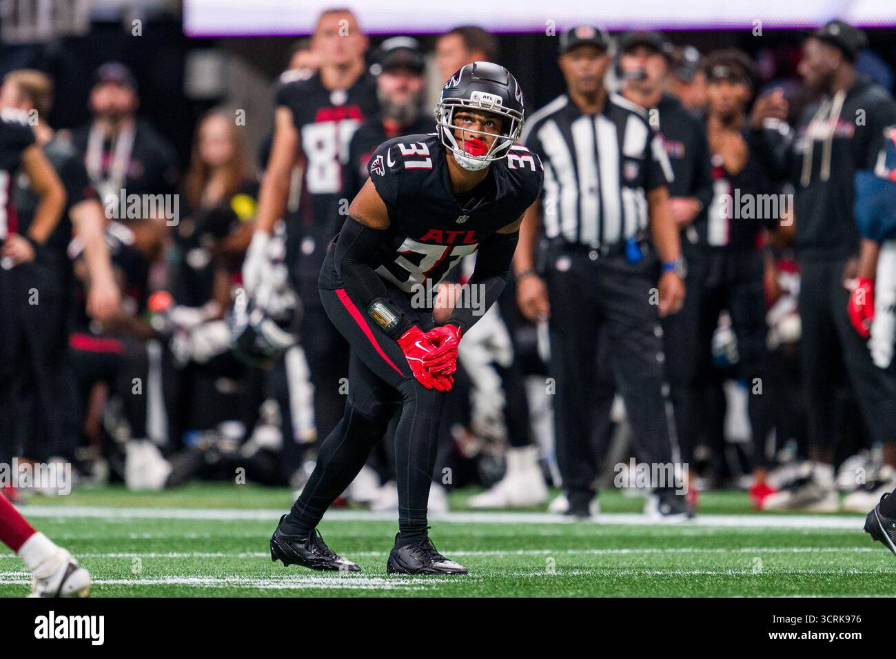 Atlanta Falcons safety Xavier Watts (31) lines up during the first half ...