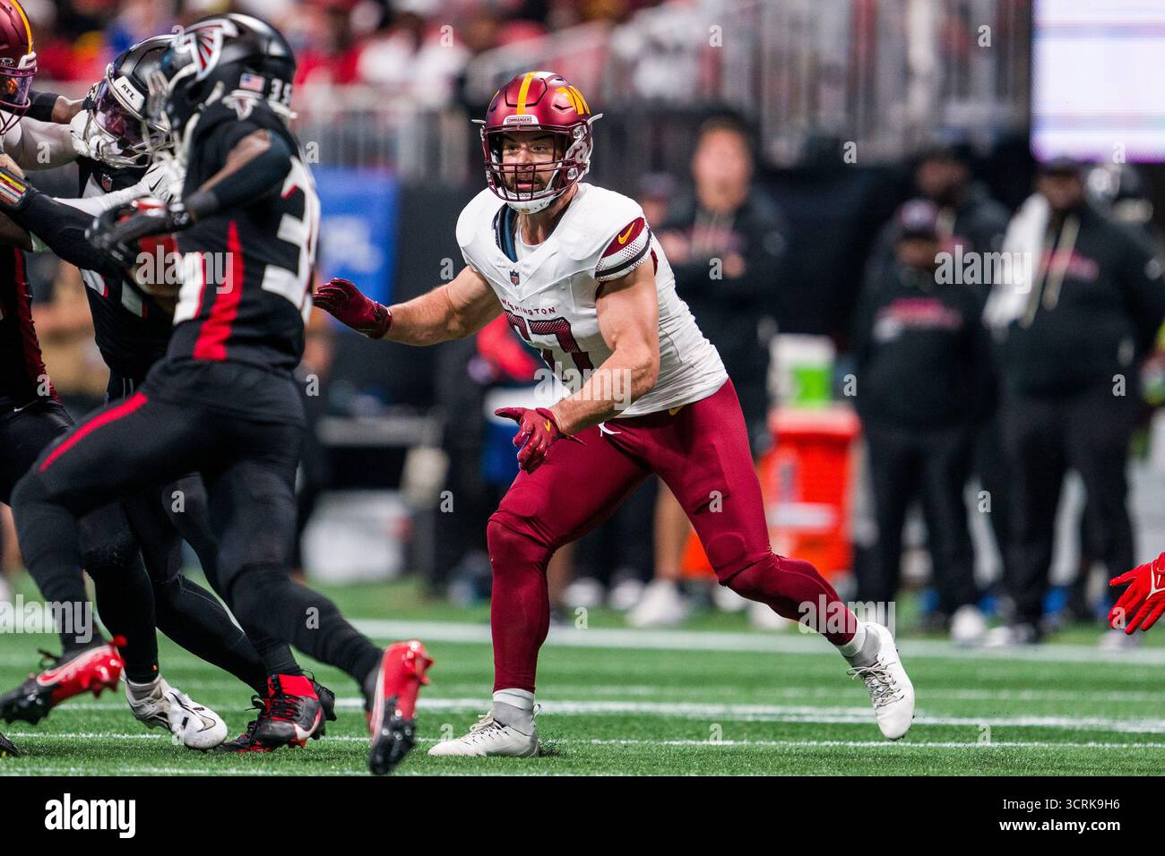 Washington Commanders linebacker Nick Bellore (57) works during the ...