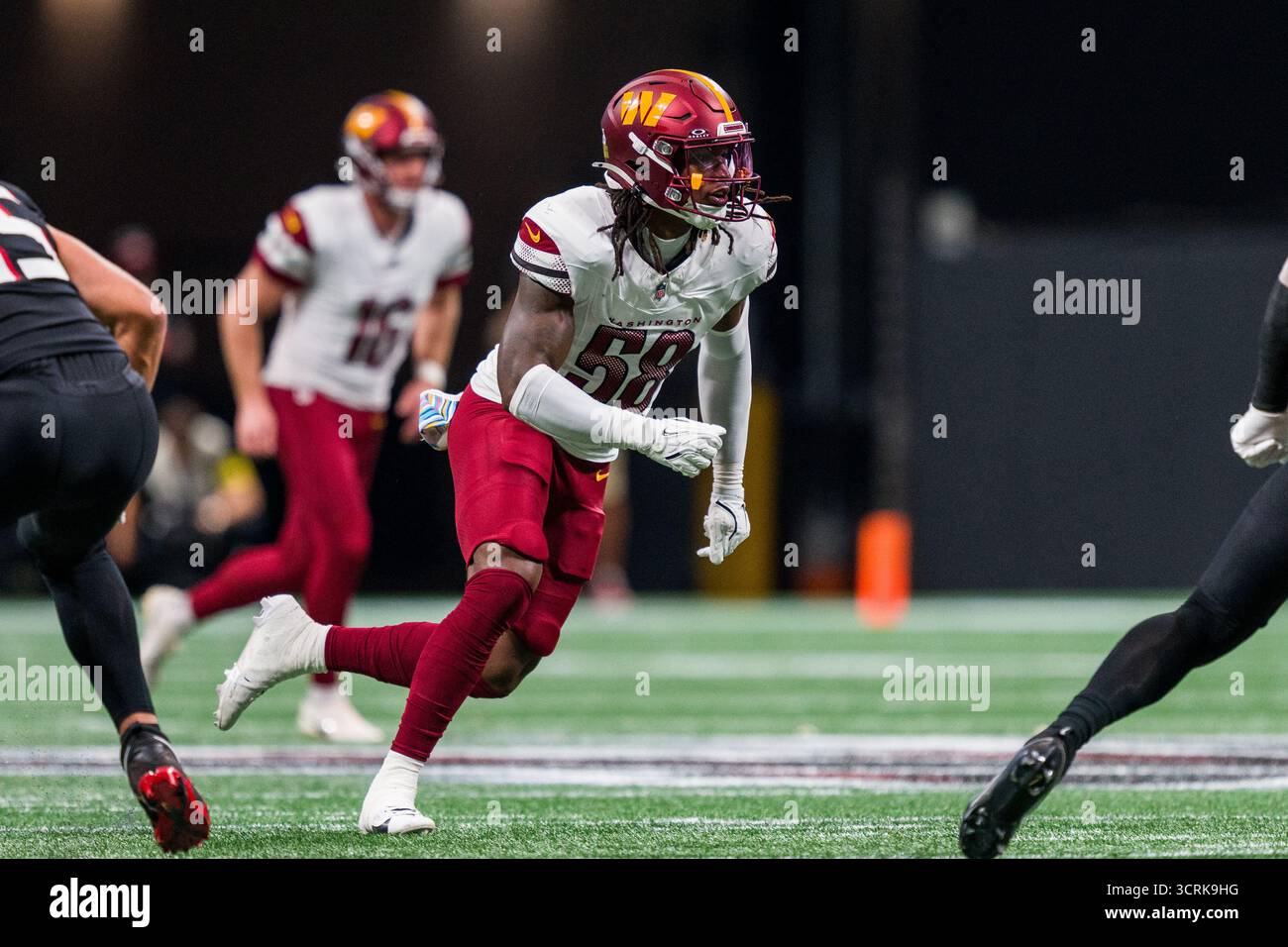 Washington Commanders linebacker Jordan Magee (58) works during the ...