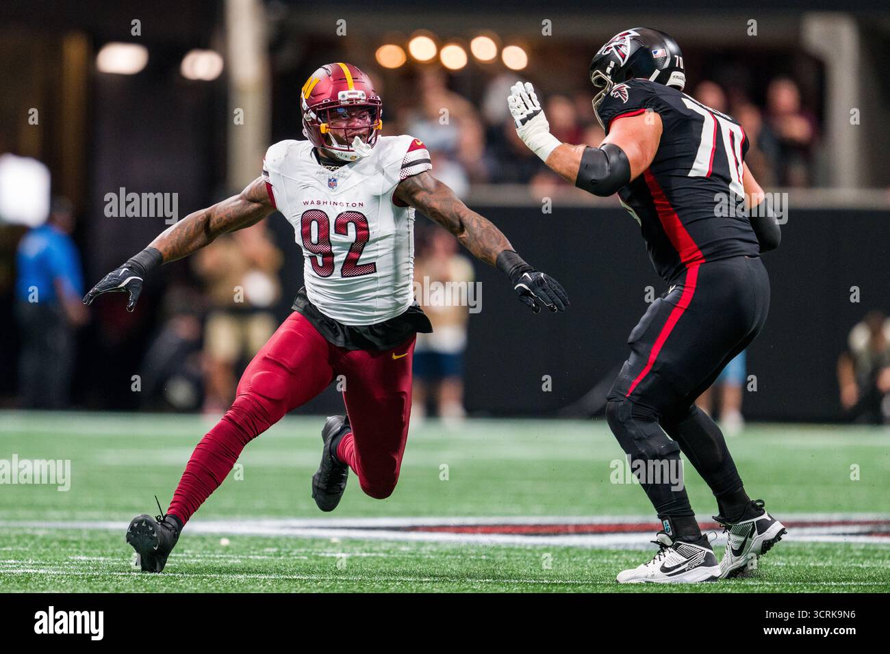 Washington Commanders defensive end Dorance Armstrong (92) works ...