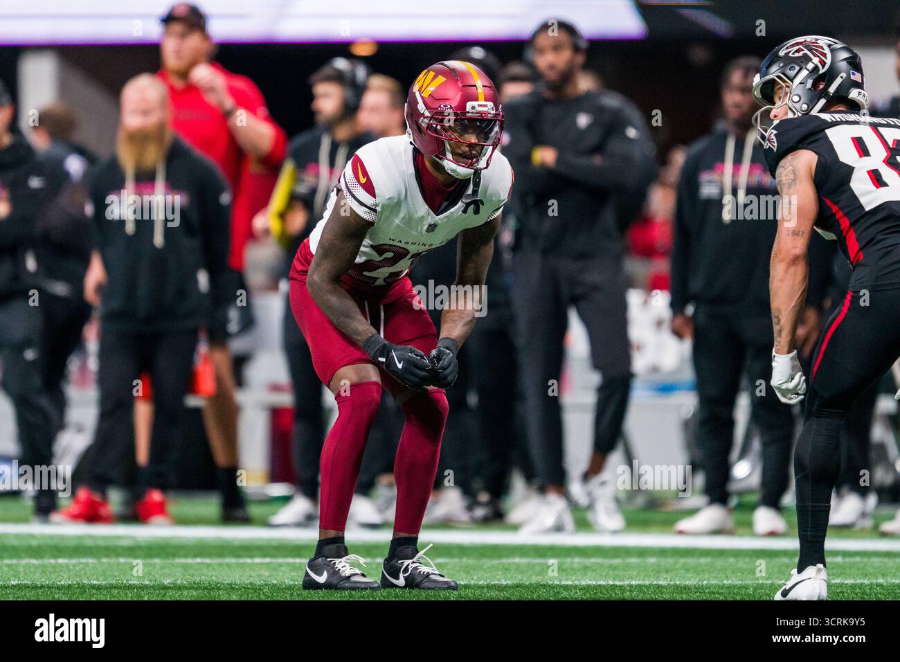 Washington Commanders cornerback Trey Amos (23) lines up during the ...