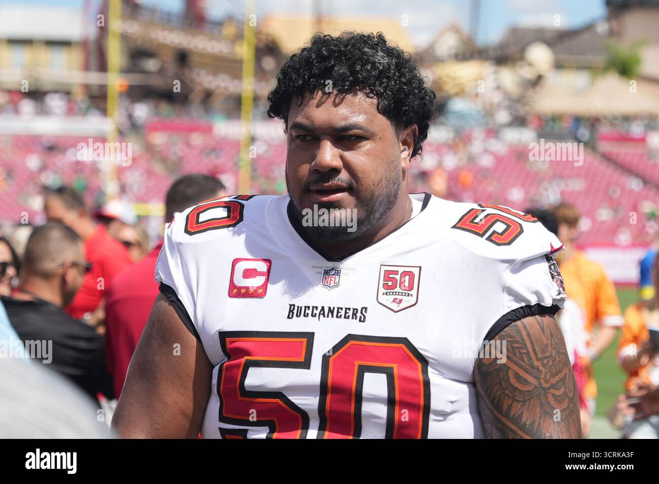 Tampa Bay Buccaneers defensive tackle Vita Vea (50) walks to the locker ...
