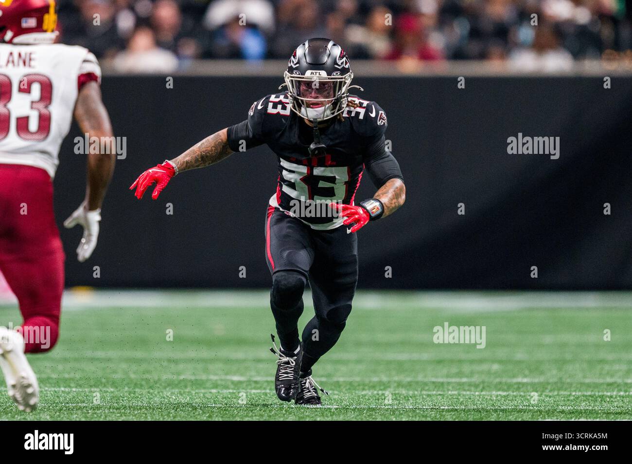 Atlanta Falcons safety Billy Bowman Jr. (33) works during the second ...