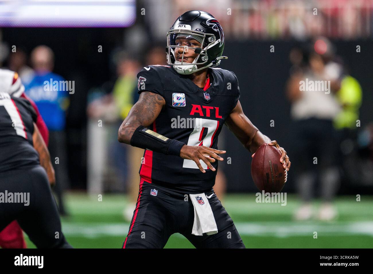Atlanta Falcons quarterback Michael Penix Jr. (9) throws during the first half of an NFL ...