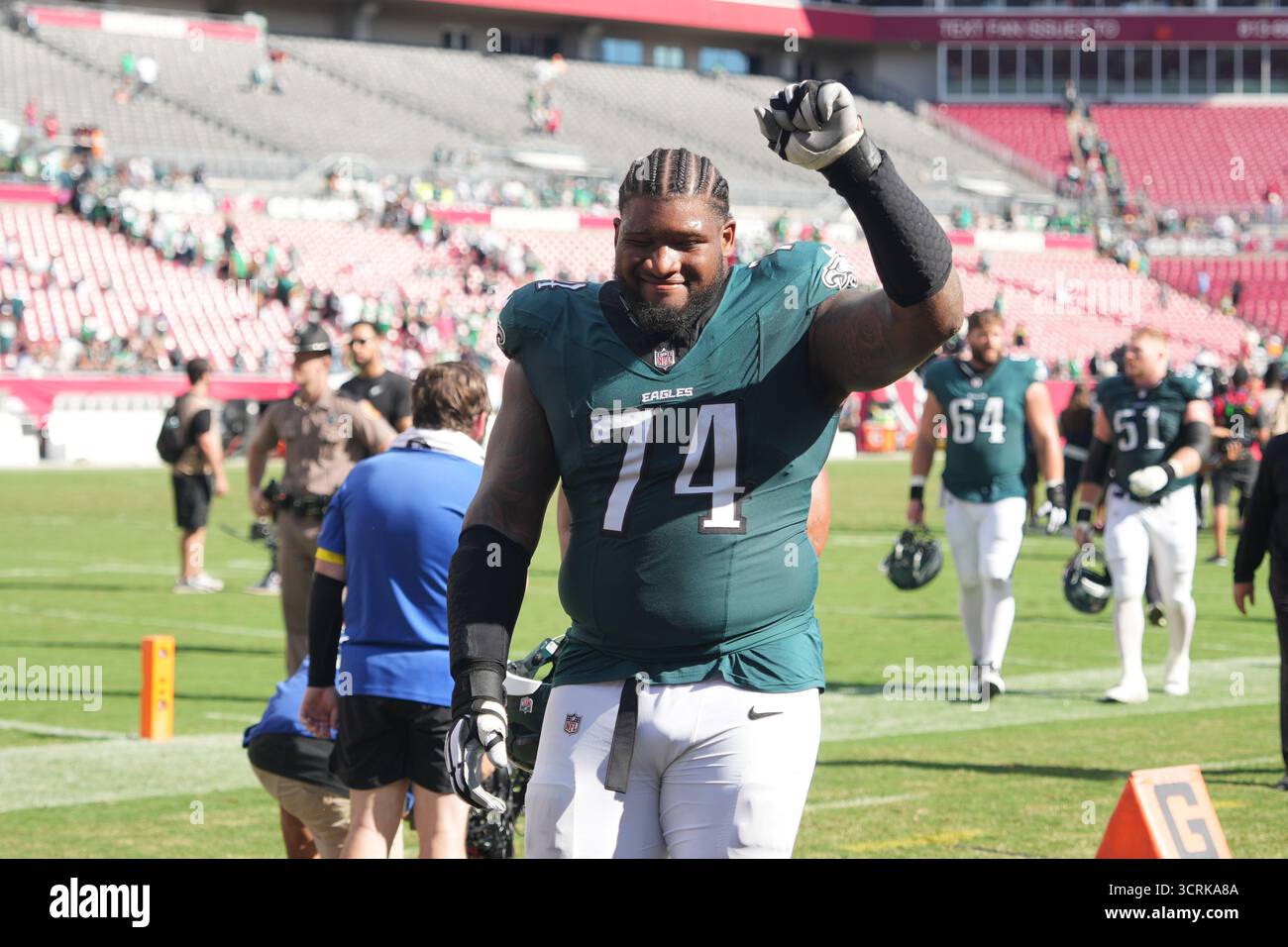 Philadelphia Eagles offensive tackle Fred Johnson (74) fist bumps the ...