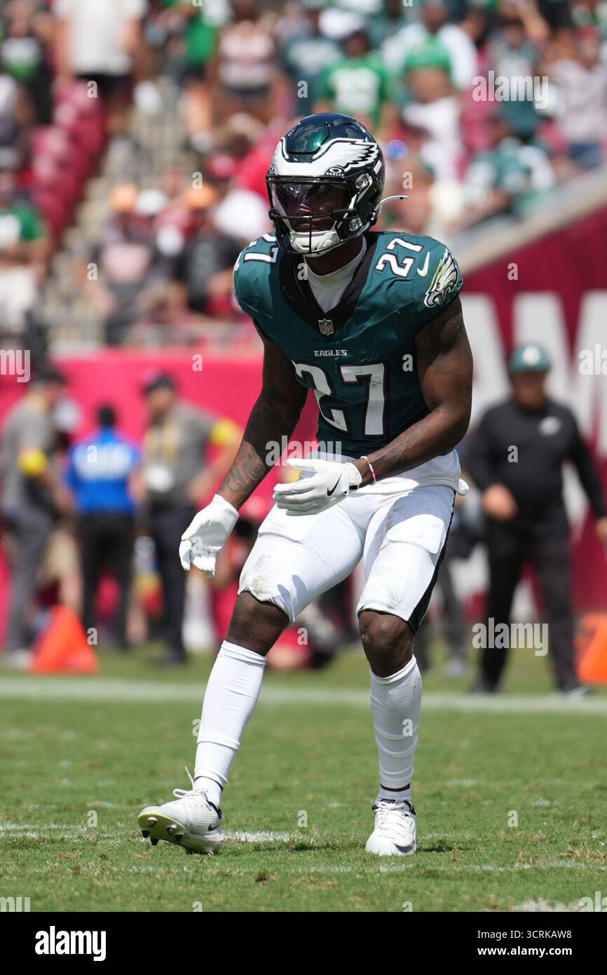 Philadelphia Eagles cornerback Quinyon Mitchell (27) drops back in ...