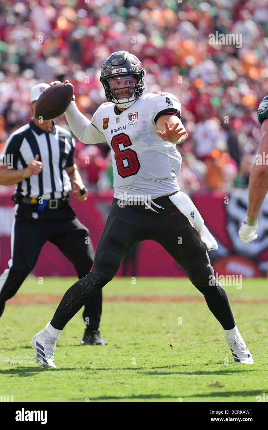 Tampa Bay Buccaneers quarterback Baker Mayfield (6) makes a pas attempt ...
