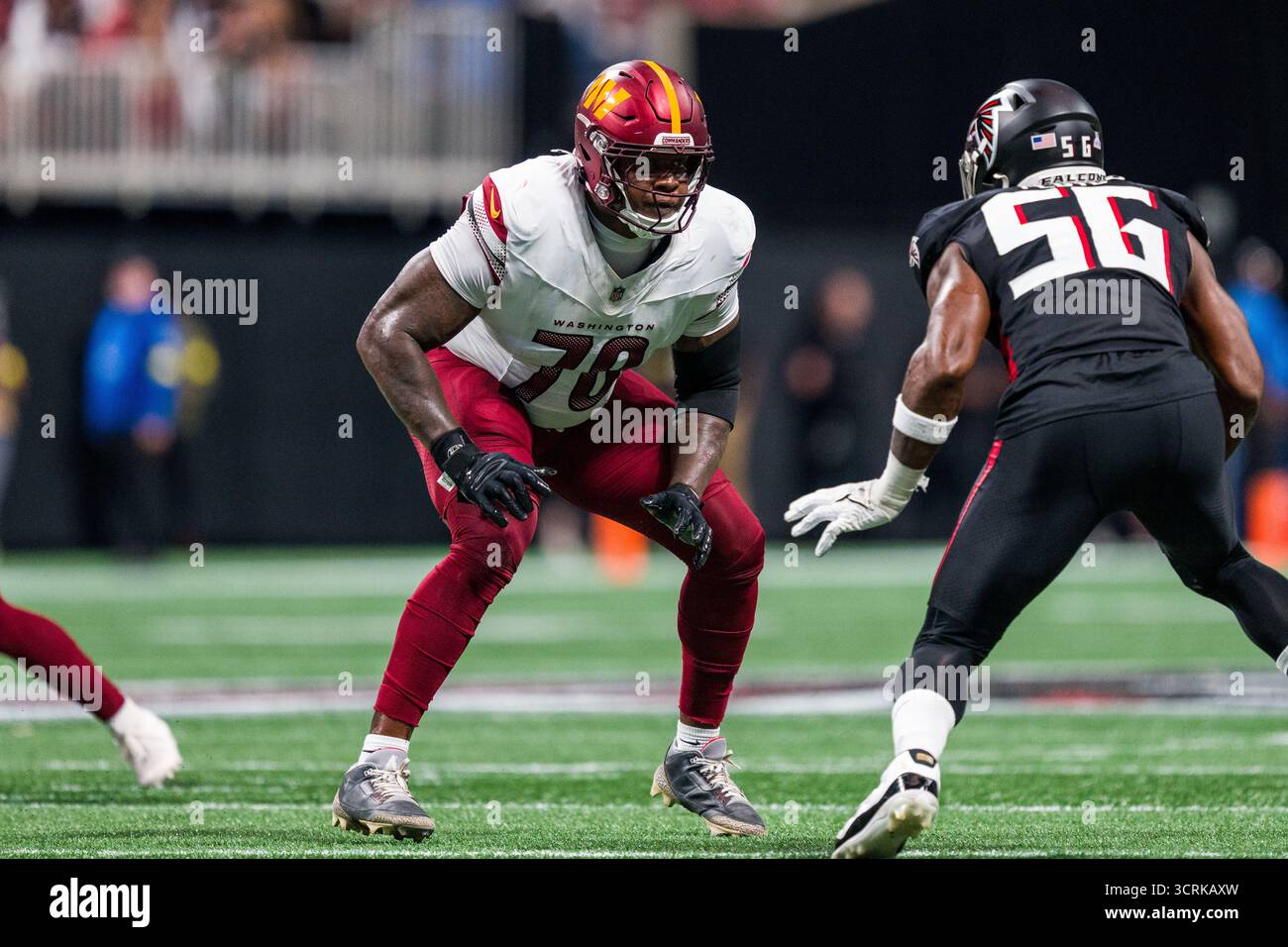 Washington Commanders offensive tackle Laremy Tunsil (78) works during ...