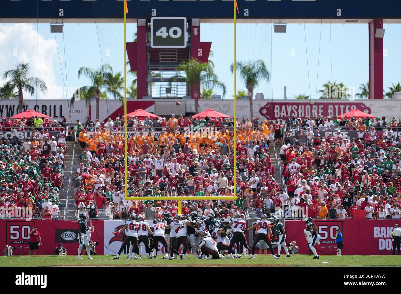 Tampa Bay Buccaneers kicker Chase McLaughlin (4) makes a kick during an ...