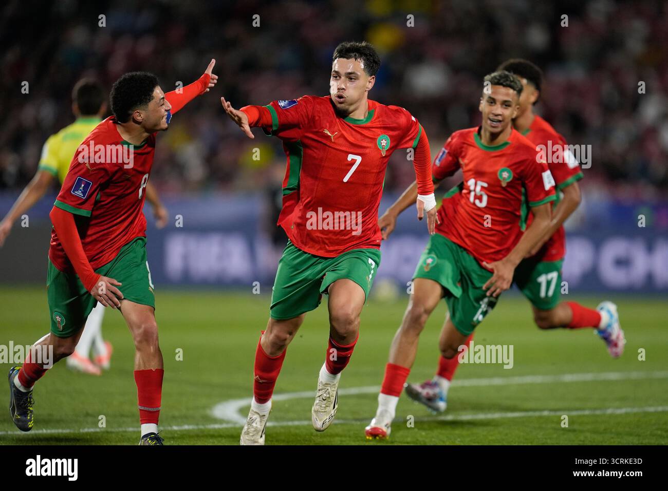 Morocco's Othmane Maamma celebrates scoring his side's opening goal ...