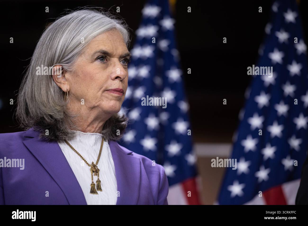 House Minority Whip Katherine Clark (D-Mass.) looks on during a press ...