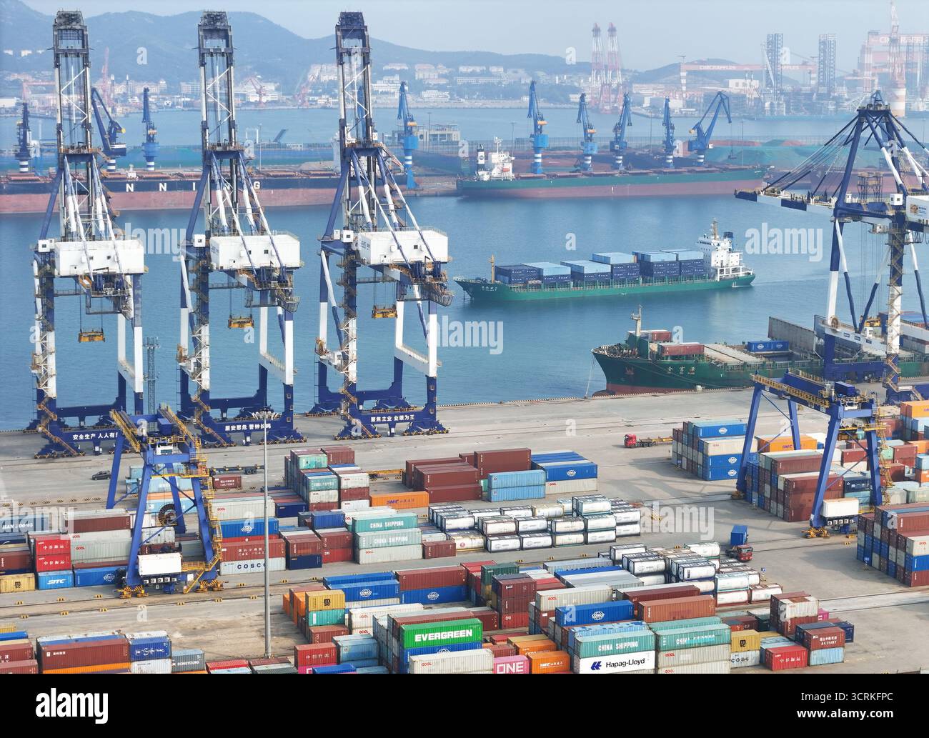 YANTAI, CHINA - OCTOBER 1, 2025 - The cargo ship docked at the ...