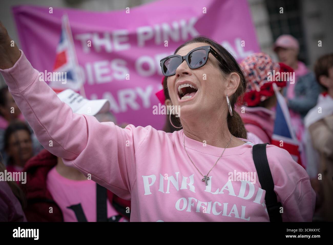London, UK. 1st October 2025. 'Pink Ladies' protest movement gathers in ...