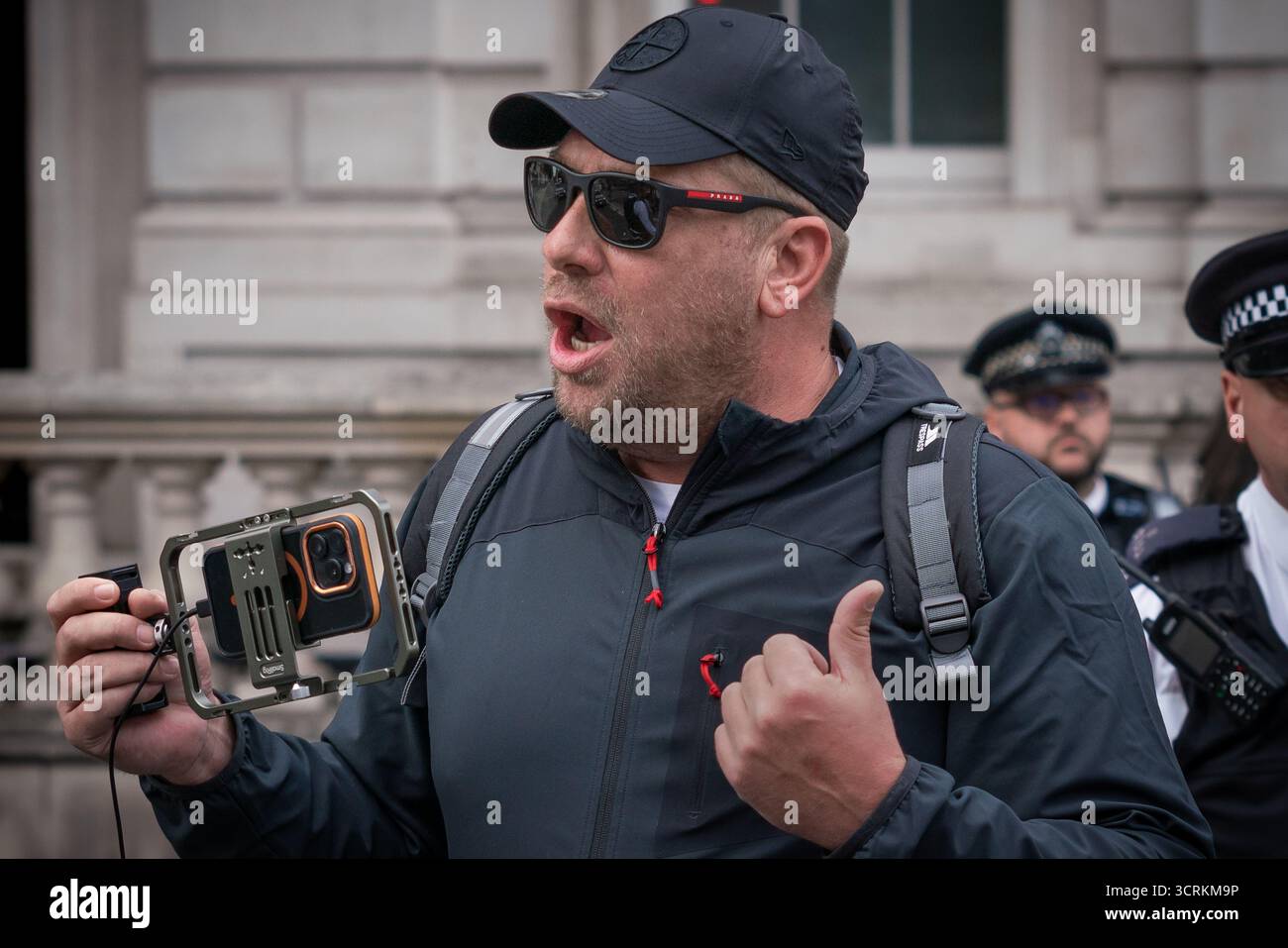 London, UK. 1st October 2025. Anthony Barnes aka AY Audits, an anti-immigration live streamer ...