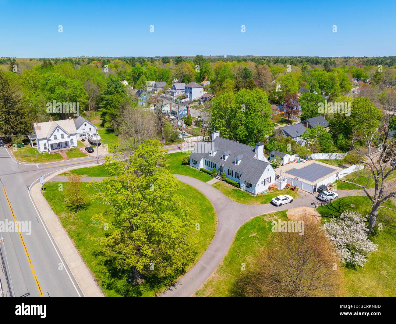 Historic residential houses aerial view in village of North Easton ...