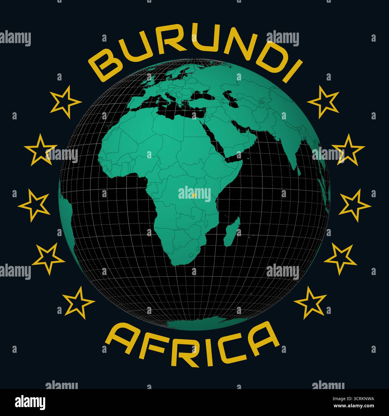 Republic of Burundi on Globe. Round country and continent name text ...