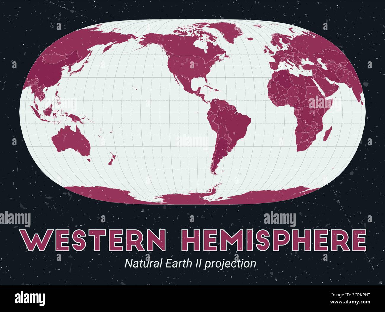 Western Hemisphere. World map. Natural Earth II projection centered on ...