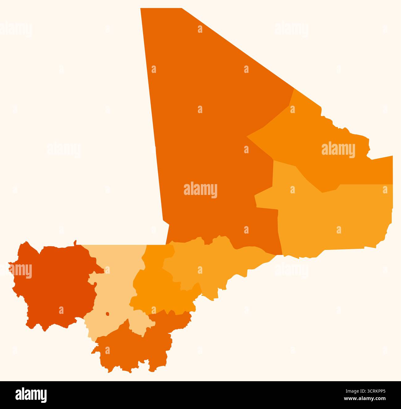 Map of Mali with regions. Just a simple country border map with ...