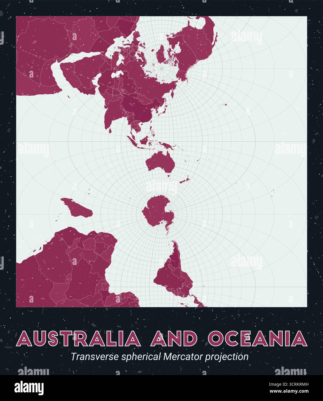 Australia and Oceania. World map. Transverse spherical Mercator ...