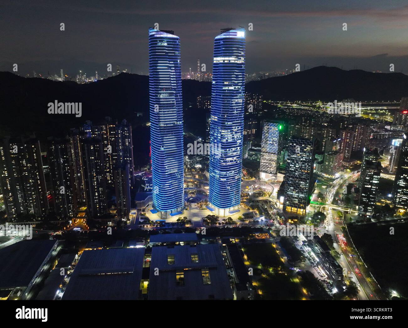 Aerial photography of Xinghe Headquarters Twin Towers in Bantian Street ...