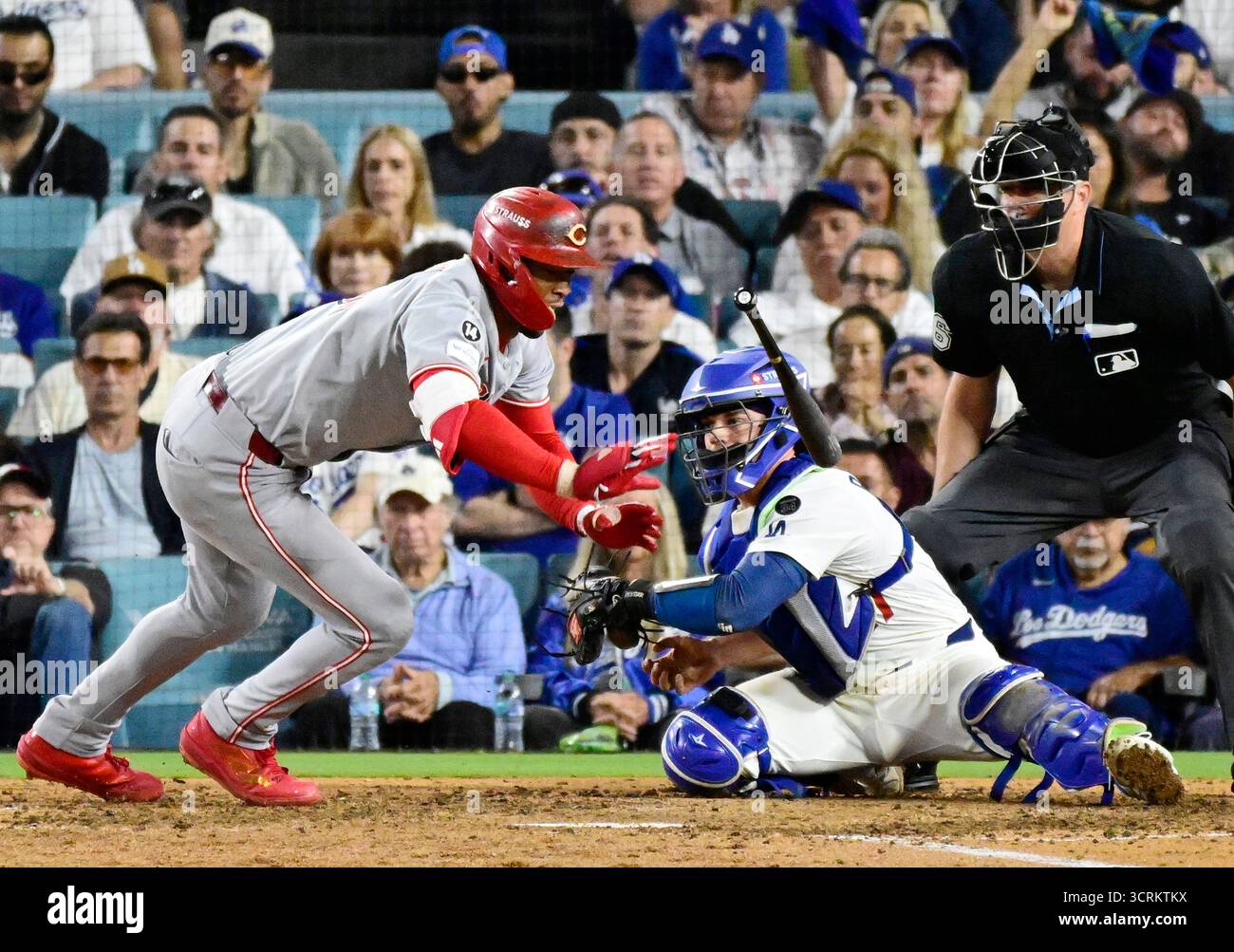 Cincinnati Reds Will Benson (30) jumps away from an inside pitch from ...