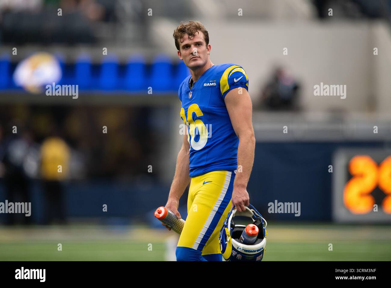 Los Angeles Rams kicker Joshua Karty (16) walks on the field before an ...