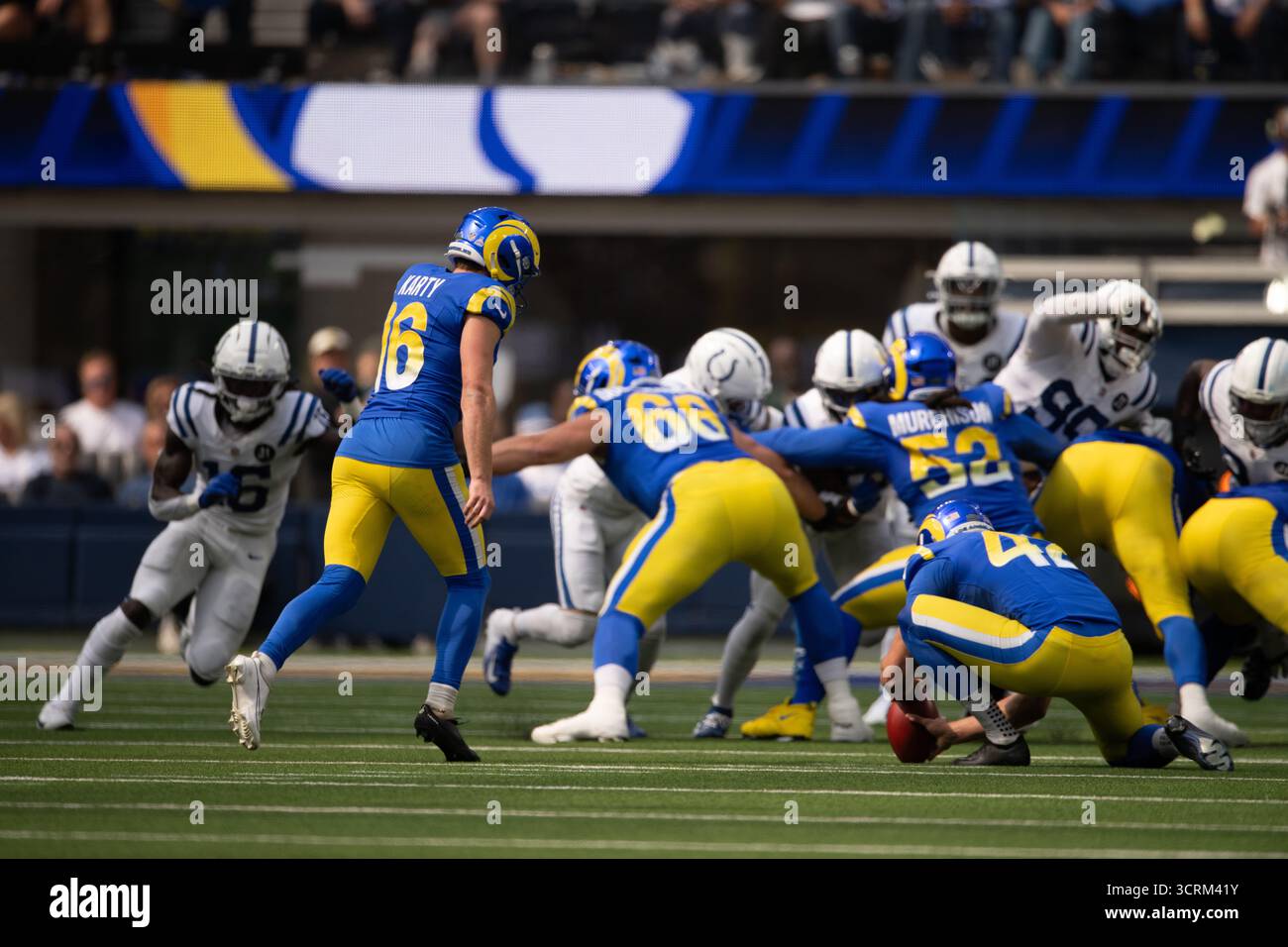 Los Angeles Rams kicker Joshua Karty (16) kicks a field goal during an NFL football game against ...