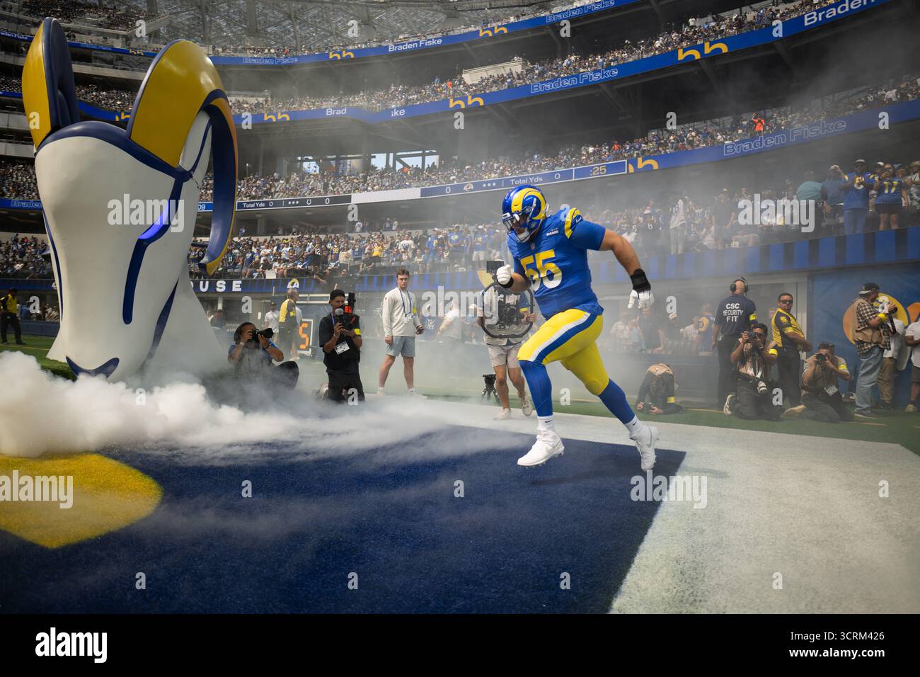 Los Angeles Rams defensive end Braden Fiske (55) enters the field ...
