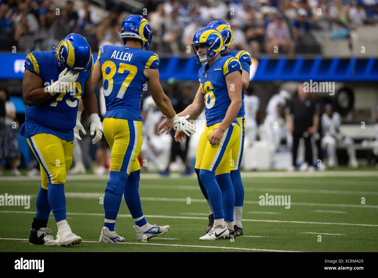 Los Angeles Rams kicker Joshua Karty (16) celebrates his field goal ...