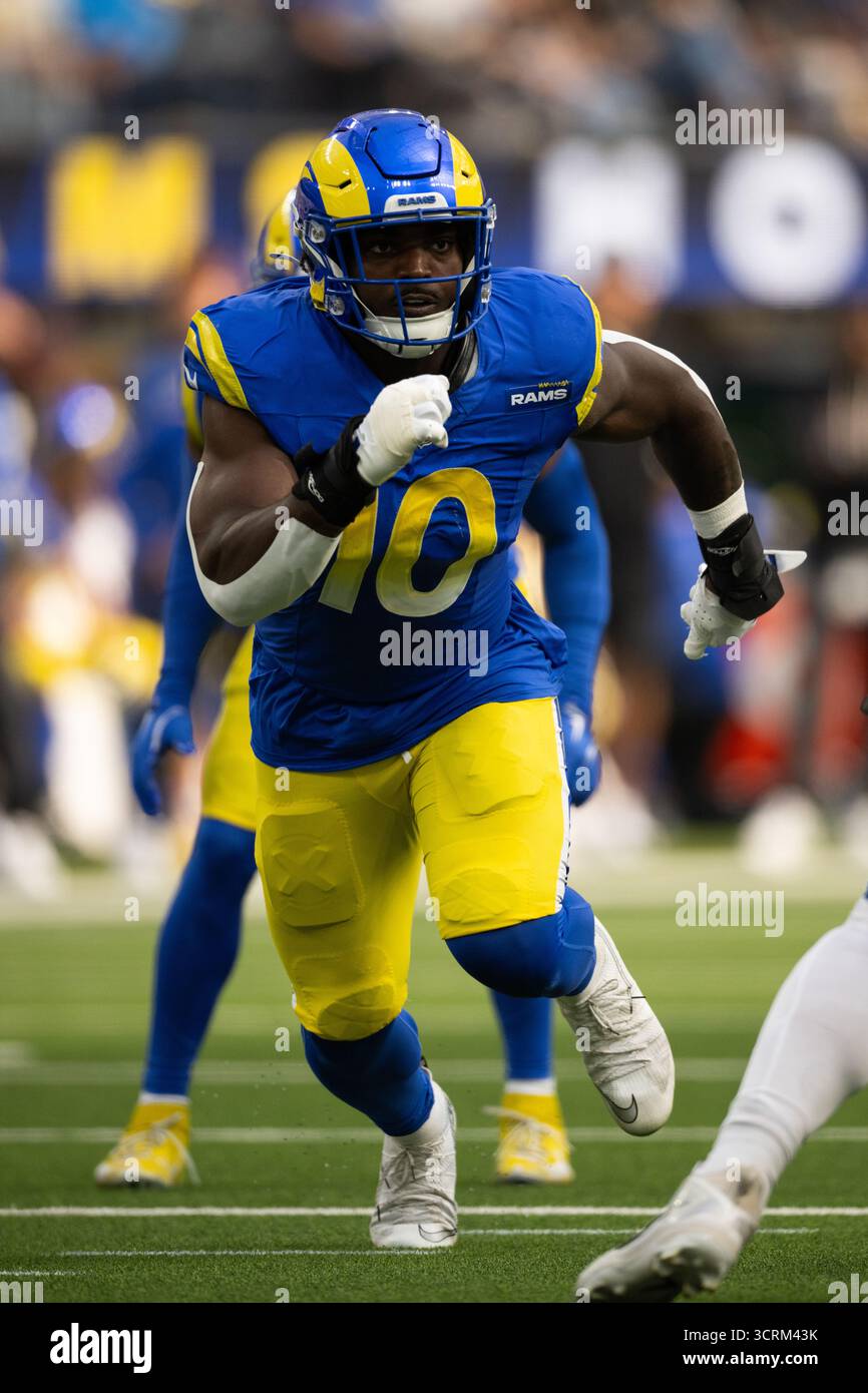 Los Angeles Rams linebacker Josaiah Stewart (10) runs during an NFL ...
