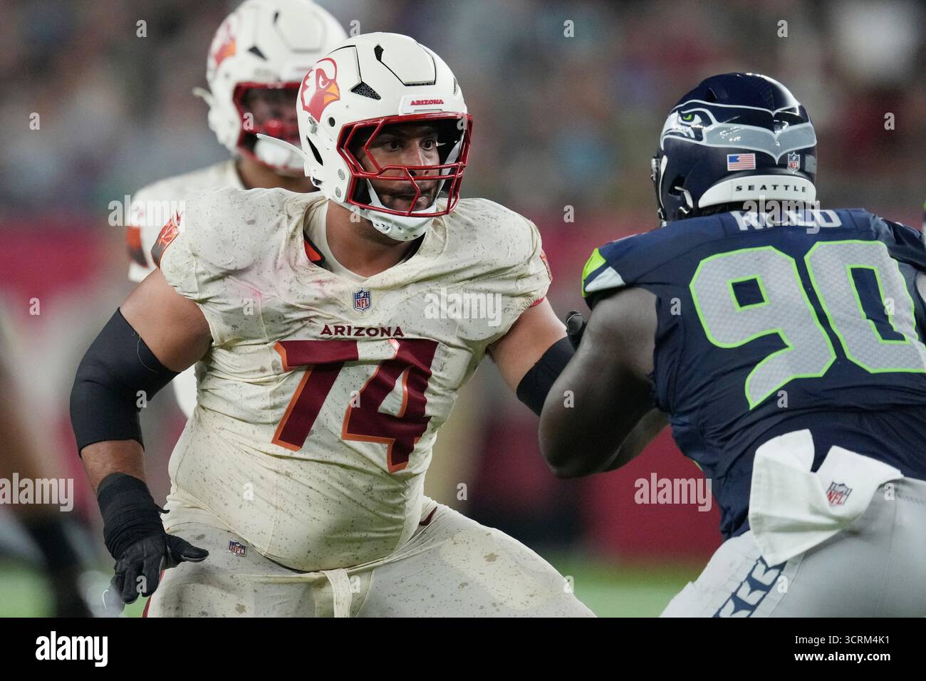 Arizona Cardinals guard Isaiah Adams (74) blocks Seattle Seahawks ...