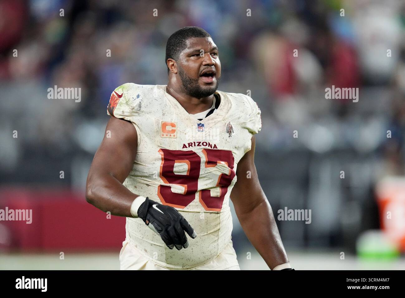 Arizona Cardinals defensive end Calais Campbell walks off the field ...