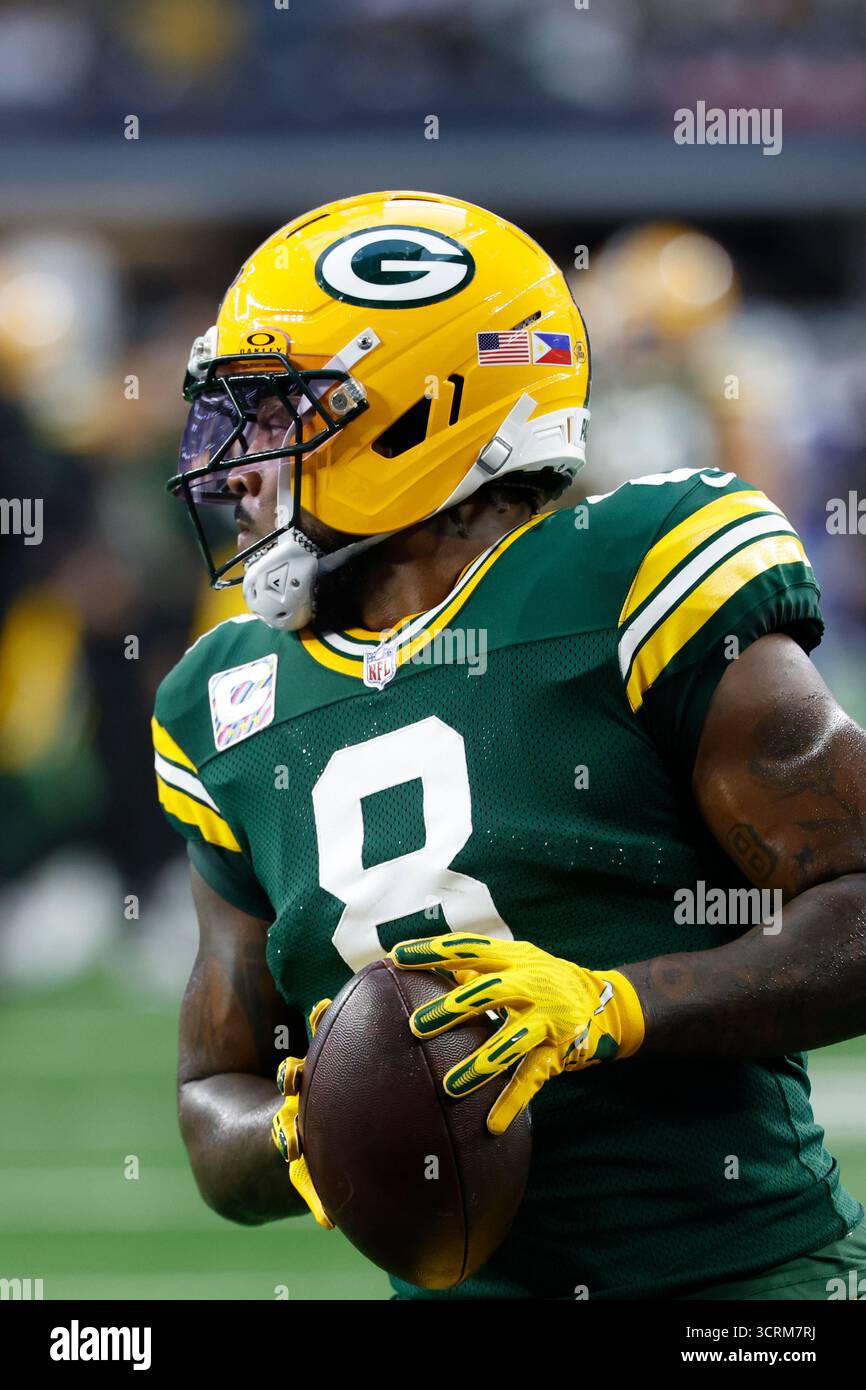 Green Bay Packers running back Josh Jacobs (8) during pregame warmups ...