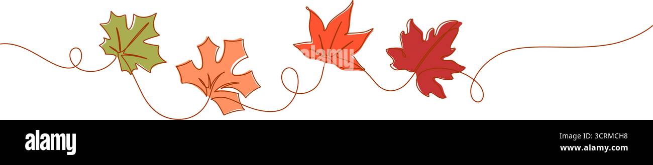 autumn leaf color decorative element one line drawing continuous ...