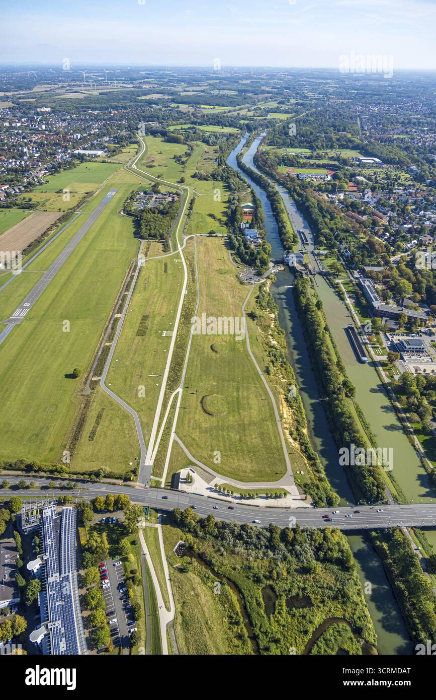 Aerial photograph, Hamm-Lippewiesen airfield and the Datteln-Hamm canal ...