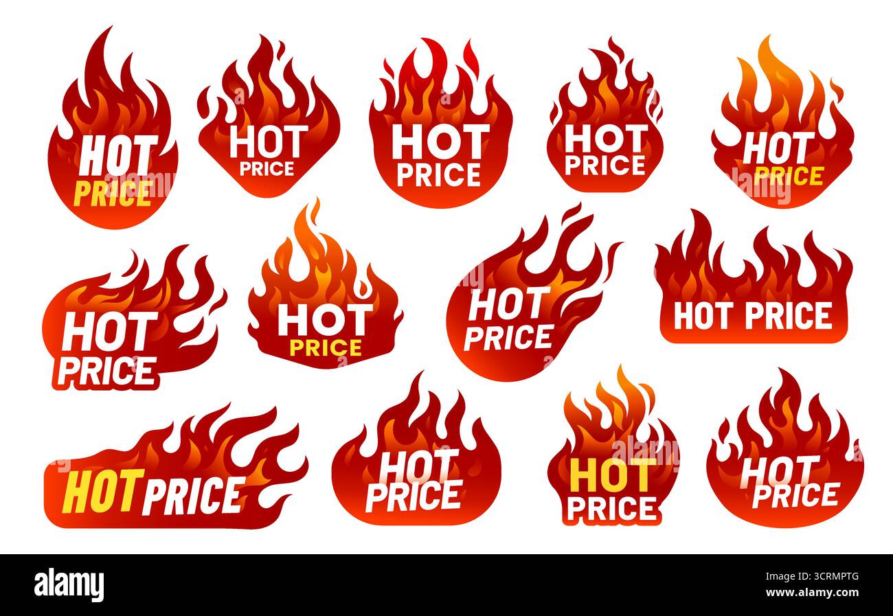 Hot price deal promotion fire flame labels set Stock Vector Image & Art ...