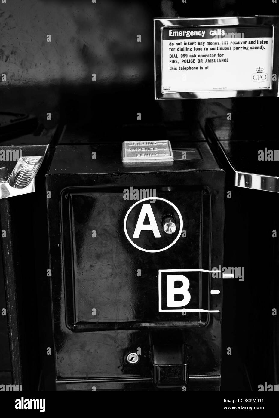 Old fashioned buttons A and B in a red telephone box, button A to ...