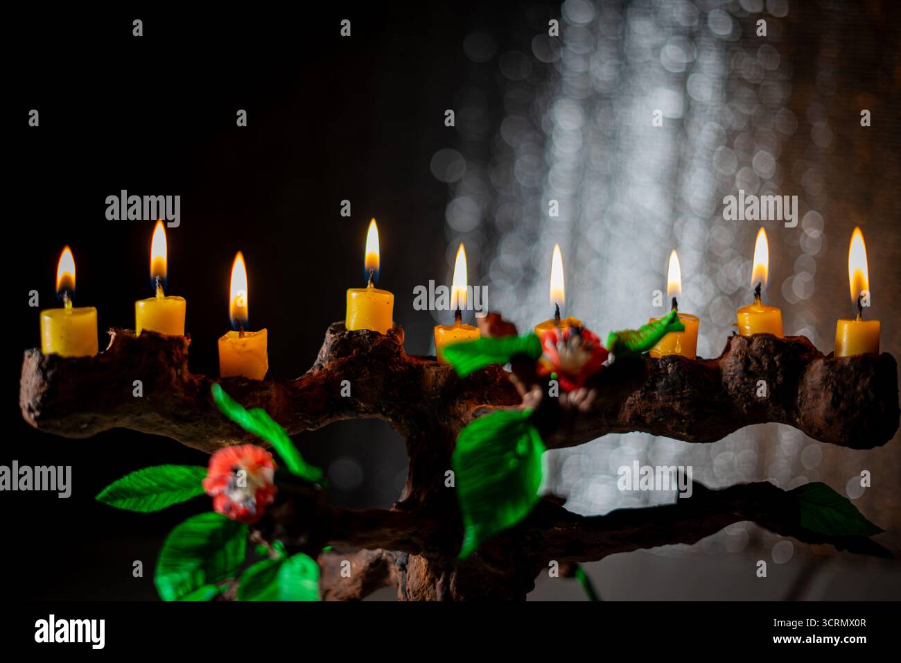 Handmade menorah designed in the shape of a tree, symbolizing the Tu ...