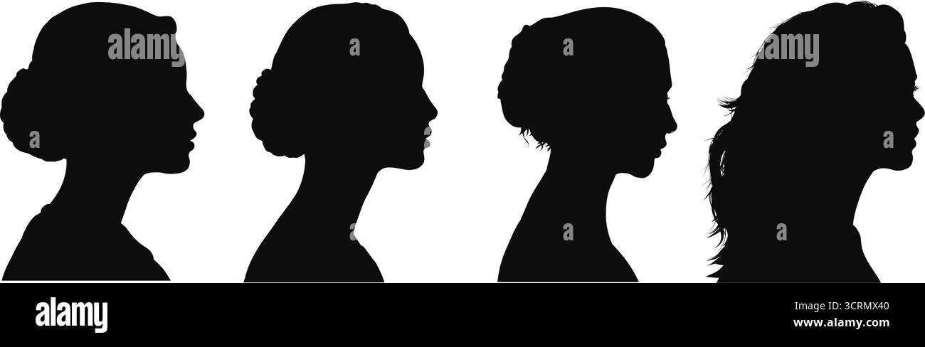 Four different women profile portrait heads silhouettes set Stock ...
