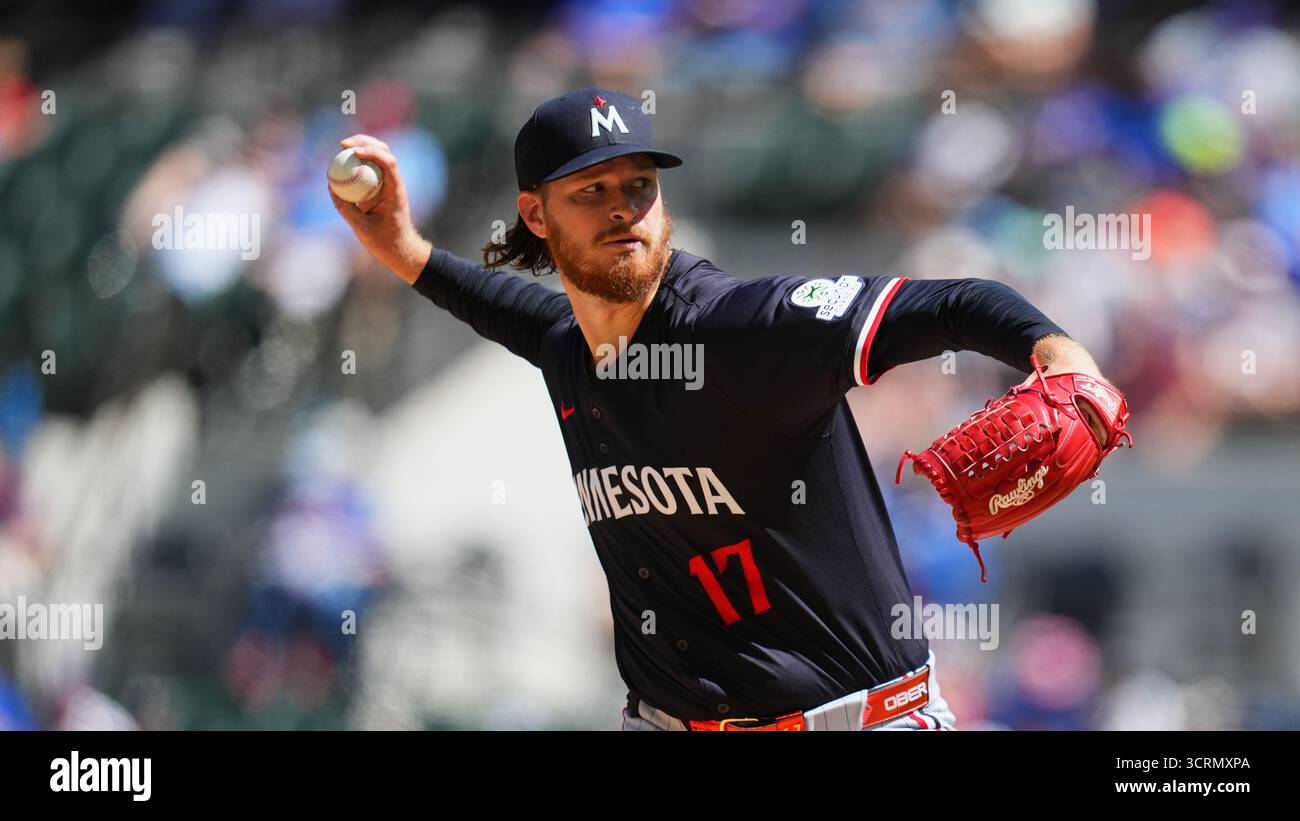 Minnesota Twins starting pitcher Bailey Ober throws against the Texas ...