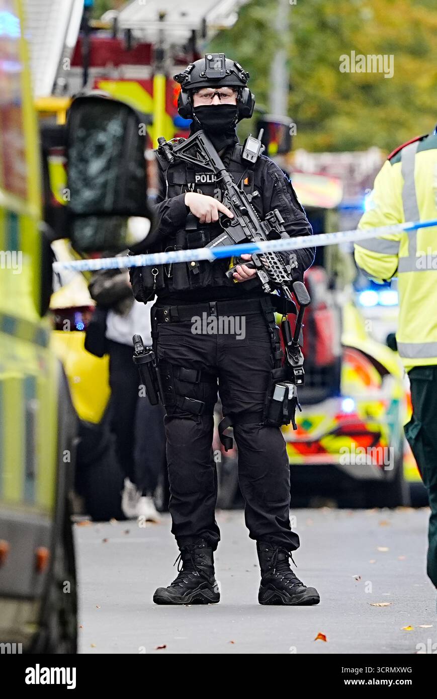 Armed police officers at the scene of an incident at Heaton Park Hebrew ...