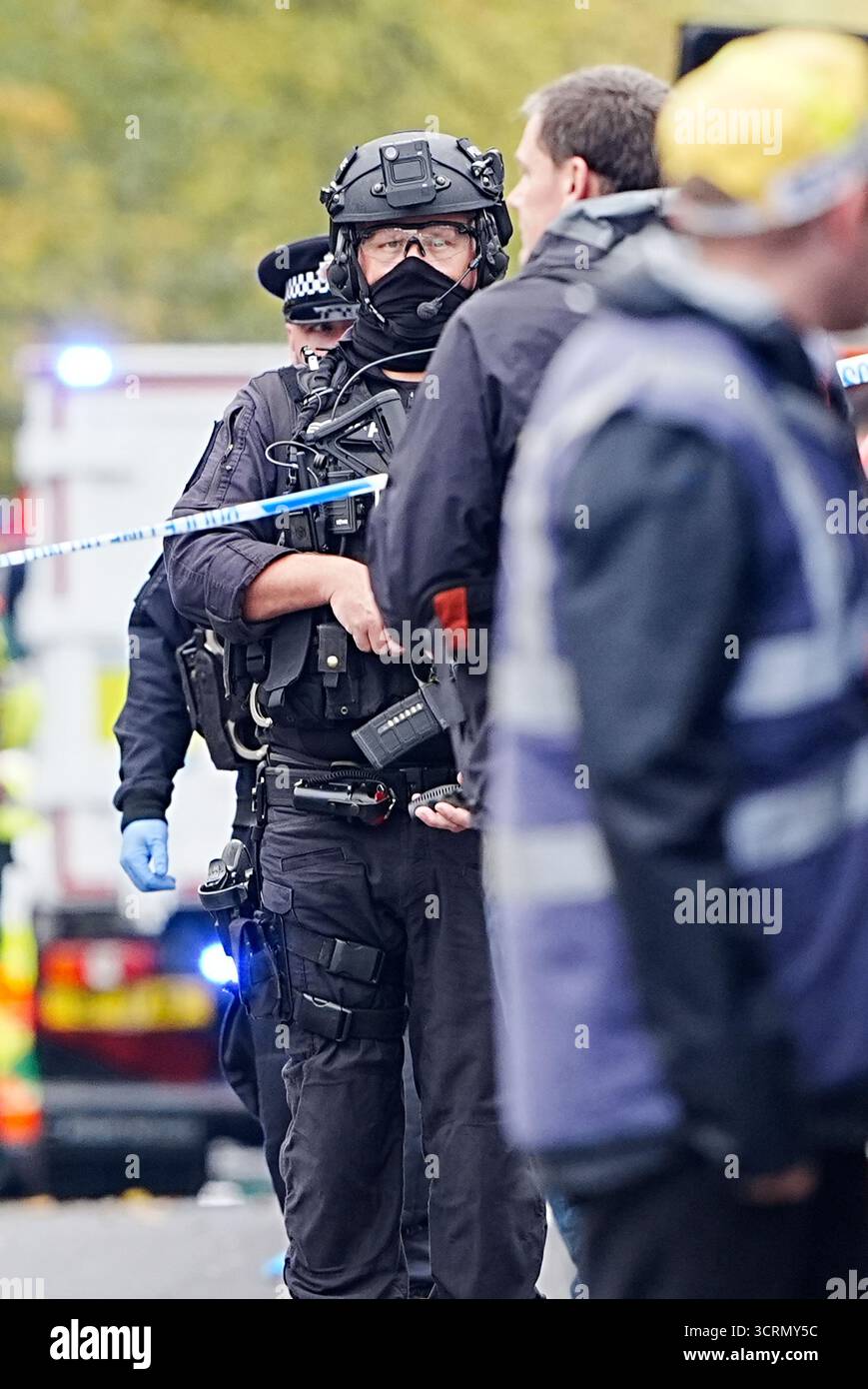 Armed police officers at the scene of an incident at Heaton Park Hebrew ...