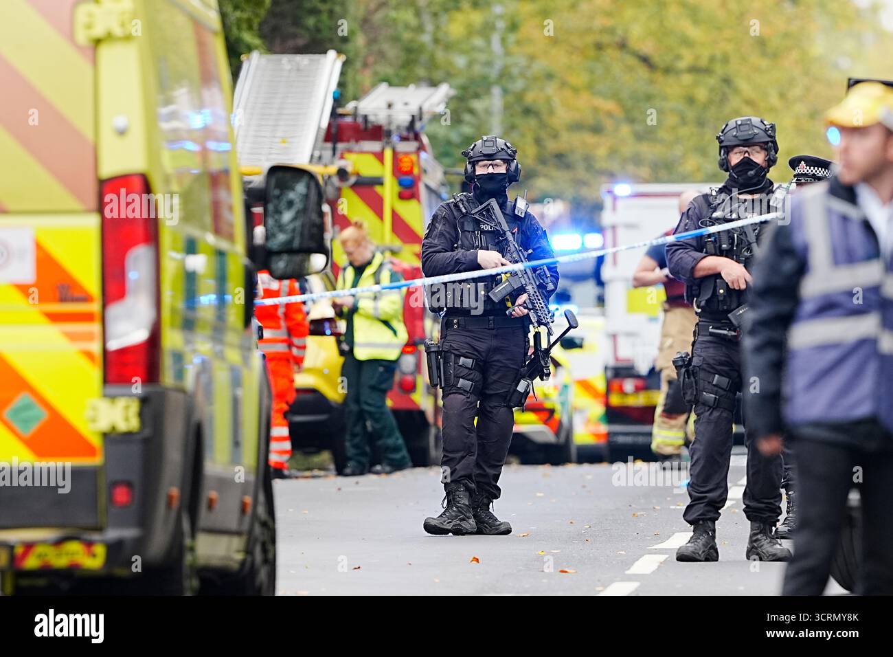 Armed police officers at the scene of an incident at Heaton Park Hebrew ...