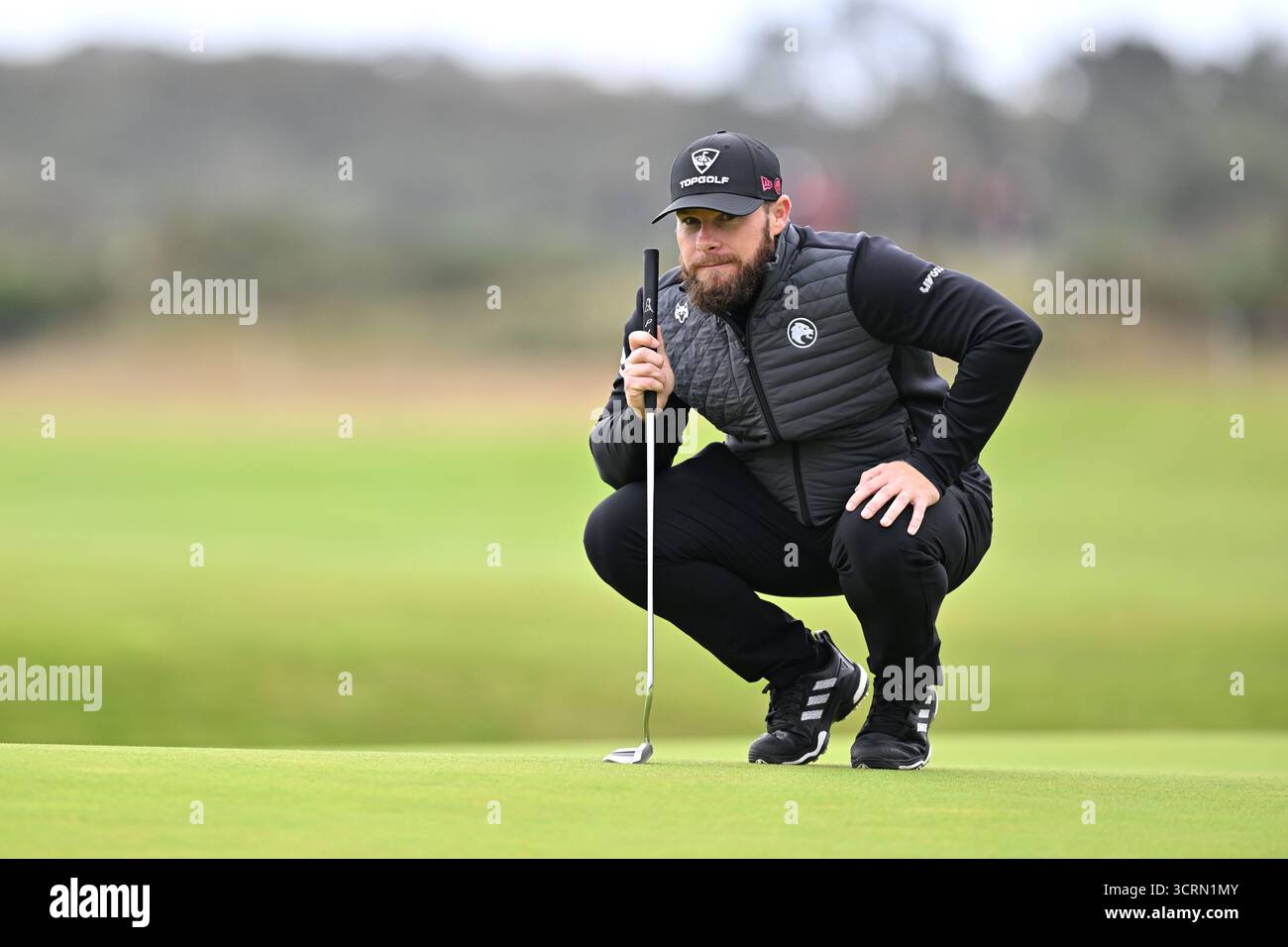 Tyrrell Hatton looks towards the camera on the 3rd green during day one ...