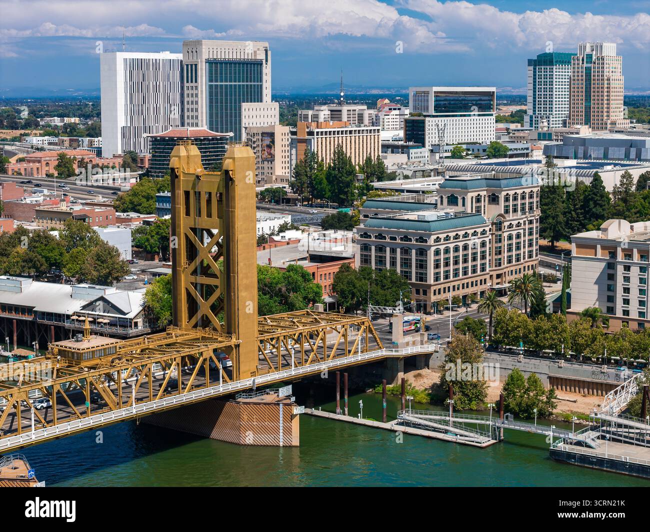 Aerial View of Sacramento with Tower Bridge and State Capitol Stock ...