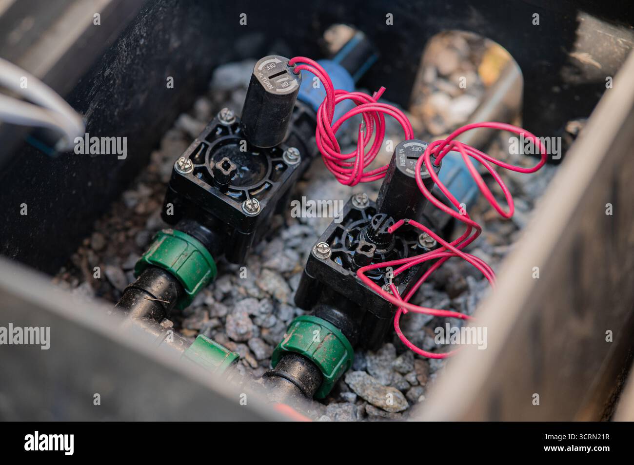 Detailed CloseUp View of Irrigation Control Valves Located Inside a ...