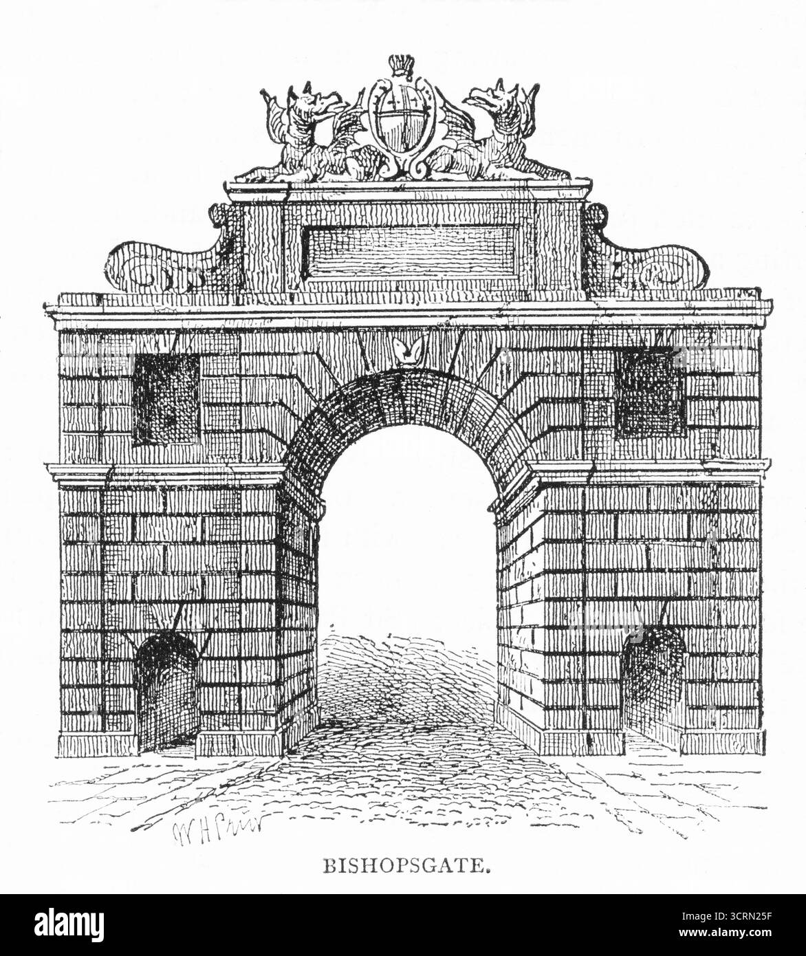 A 19th century engraving of Bishopsgate, London as it appeared circa ...