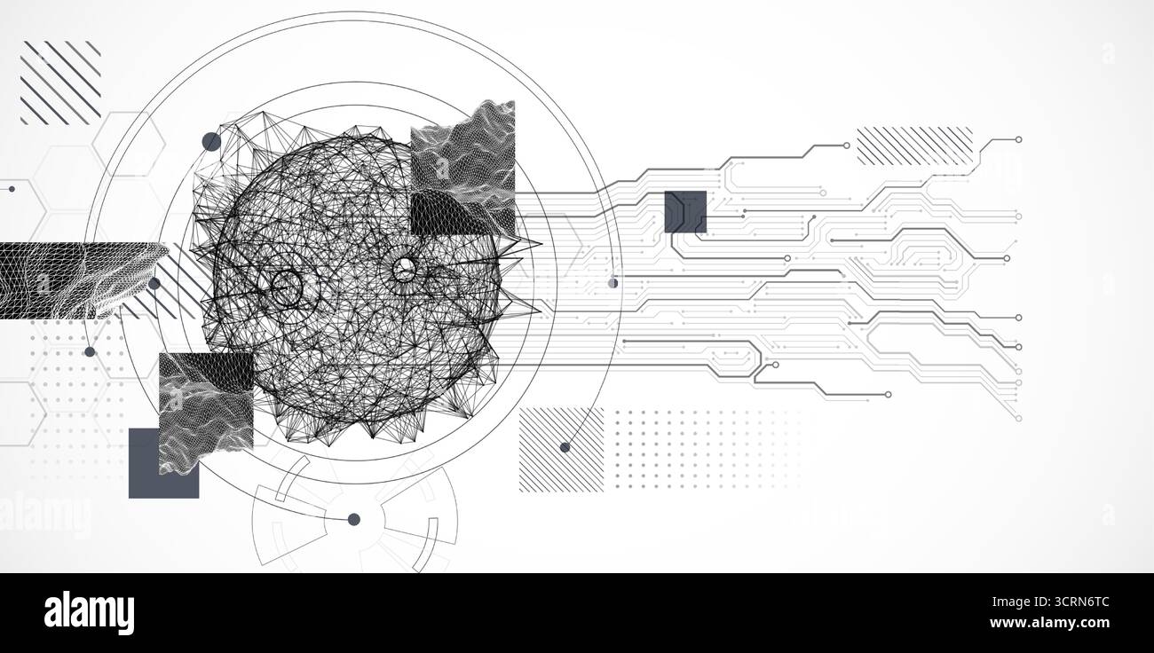 Technological art. Combination of sphere with technological lines and ...