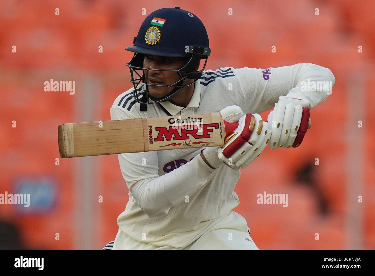 India's captain Shubman Gill plays a shot on the first day of the first ...